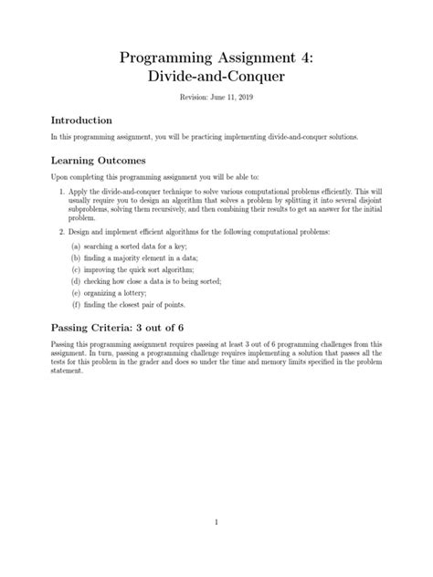 Programming Assignment 4 Divide And Conquer Pdf Computer Programming Algorithms And Data