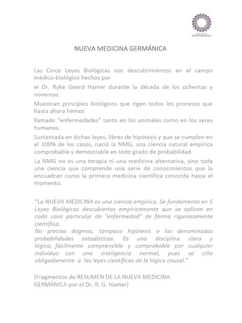Nueva Medicina Germánica 5 Leyes Biológicas Pdf Relaciones