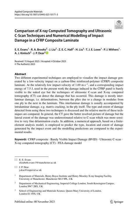 Pdf Comparison Of X Ray Computed Tomography And Ultrasonic C Scan Techniques And Numerical