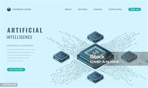 아이소메트릭 인공 지능 랜딩 페이지 개념입니다 기계 학습 기술 디지털 기술 웹사이트 랜딩 페이지 벡터 그림 0명에 대한 스톡 벡터 아트 및 기타 이미지 Istock
