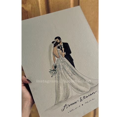 خرید و قیمت تابلوی نقاشی عروس داماد ویژه تابلوی یادبود مراسم عقد نامزدی عروسی کد 0021 از غرفه