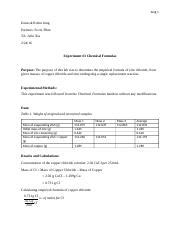 Chemical Formulas Lab Report Chem 1 Lab I Chemical Formulas Lab Report Purpose The Purpose Of