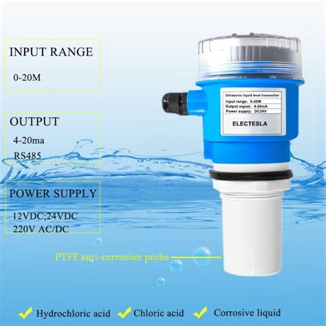 Ptfe Anticorrosion Ultrasonic Level Meter Chloric Acid Hydrochloric Acid Ultrasonic Level Sensor