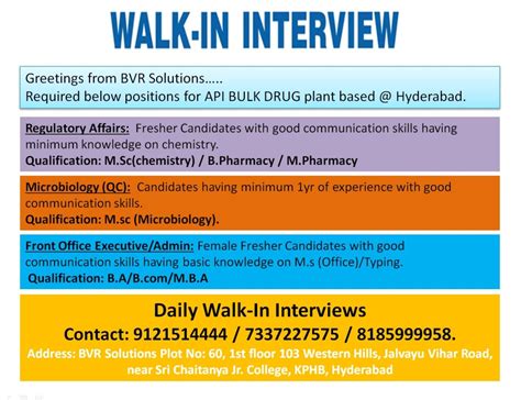 freshersand experienced daily walk in interviews for regulatory affairs
