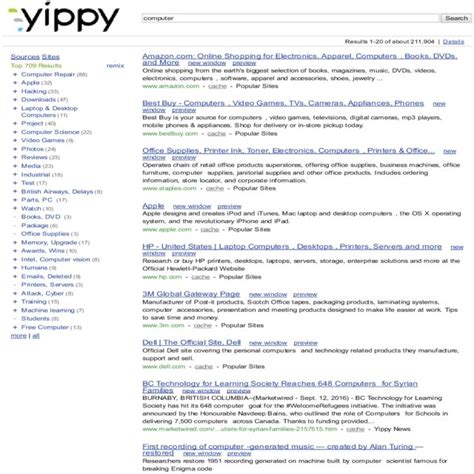 1 An Example Of The Clustering Search Engine Results By Yippy