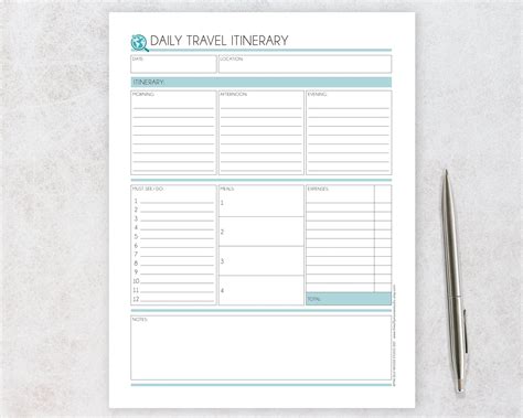 Daily Travel Itinerary Template Fillable Printable And Digital Pdf