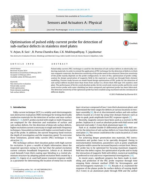Pdf Optimisation Of Pulsed Eddy Current Probe For Detection Of Sub Surface Defects In