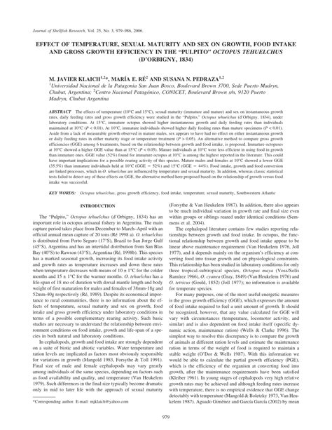 Pdf Effect Of Temperature Sexual Maturity And Sex On Growth Food