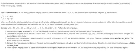 Solved The Lotka Volterra Model Is ﻿a Set Of ﻿two