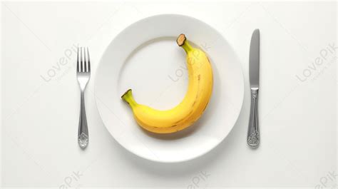 놀라운 3d 렌더링 흰색 배경 포크와 나이프가 있는 접시에 단일 익은 노란색 바나나 음식 접시 배경 노란 배경 놀라 배경 이미지 Hd 음식 접시 노란 놀라