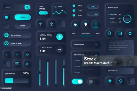 뱅킹 모바일 앱의 사용자 인터페이스 요소 은행 계좌 예금 및 신용 잔액 Gui 템플릿의 금융 분석 독특한 Neumorphic Ui Ux 디자인 키트 그래픽 사용자