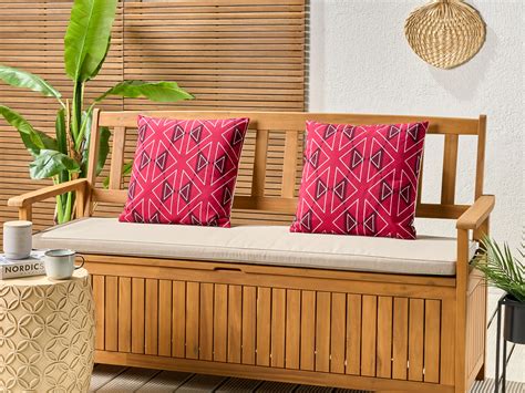 Gartenkissen 2er Set Mezzano Geometrisches Muster 45 X 45 Cm Rosa Beliani Ch