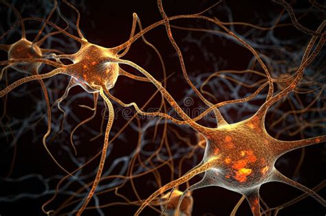 Neuron Cells On Abstract Background Neural Connections In The Human Brain Glowing Synapses In