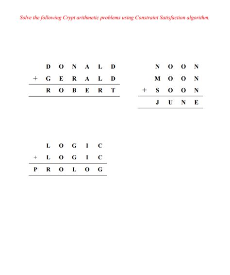 Solved Solve The Following Crypt Arithmetic Problems Using