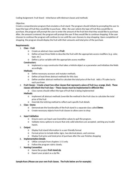 Coding Assignment Fruit Stand Pdf Method Computer Programming