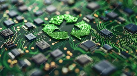 Green Recycling Symbol On Electronic Circuit Board For Sustainability