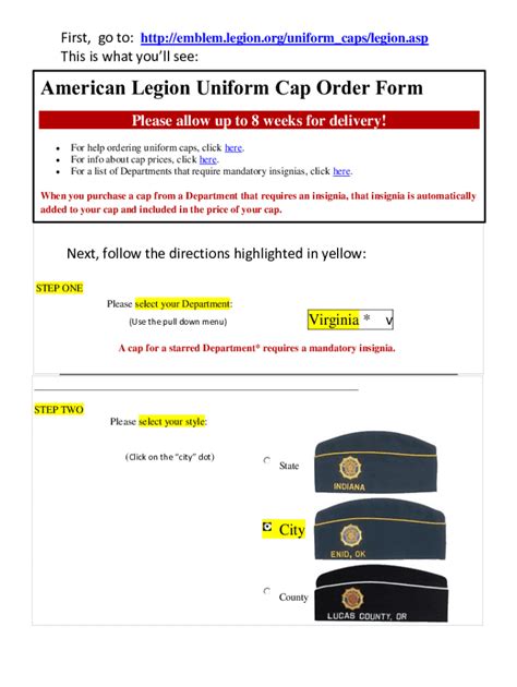 Fillable Online American Legion Uniform Cap Order Form Fax Email Print Pdffiller