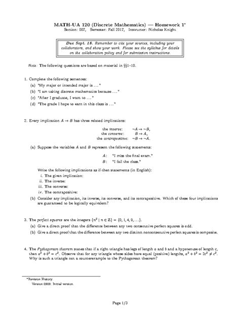 Homework 1 Professor Knight Hw 1 Fall 2017 Math Ua 120 Discrete Mathematics — Homework 1∗