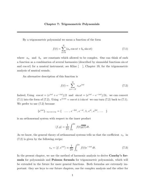 Chapter Trigonometric Polynomials By A Trigonometric Polynomial