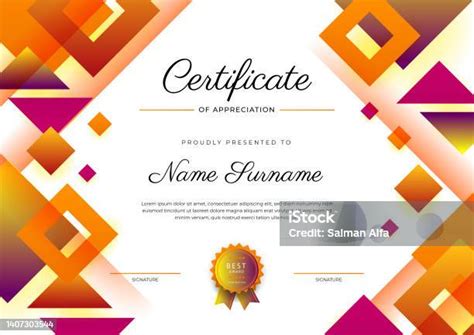 현대 우아한 다채로운 디플로마 인증서 템플릿 고급 배지와 현대적인 라인 패턴이있는 업적 테두리 템플릿 인증서 수상 비즈니스 및 교육 요구 사항 증명서에 대한 스톡 벡터 아트
