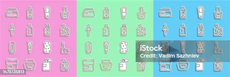 세트 라인 크림 또는 로션 화장품 튜브 마스카라 브러시 샴푸와 스폰지 한 병 손 거울 피펫 및 스프레이 헤어 스프레이 아이콘을위한 캔 벡터 거울에 대한 스톡 벡터 아트 및