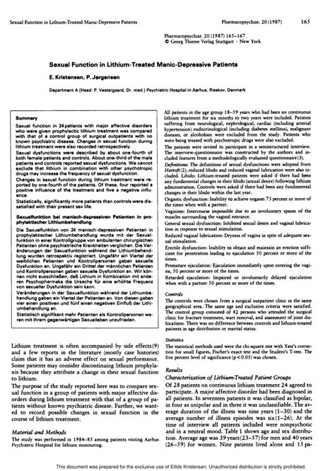 Pdf Sexual Function In Lithium Treated Manic Depressive Patients