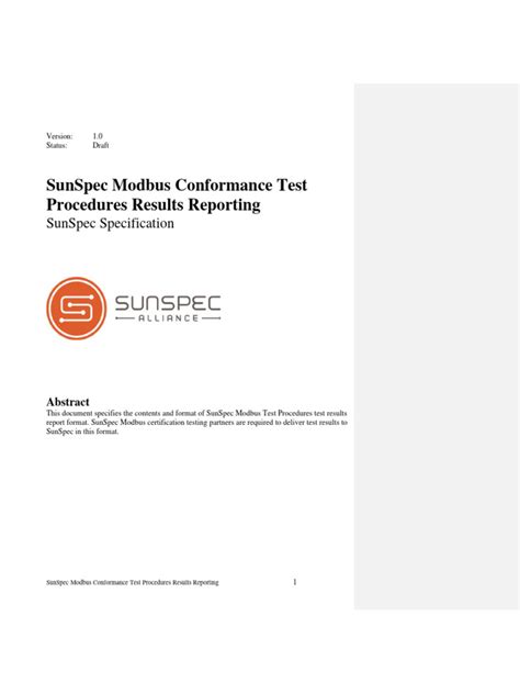 Sunspec Modbus Conformance Test Procedures Results Reporting