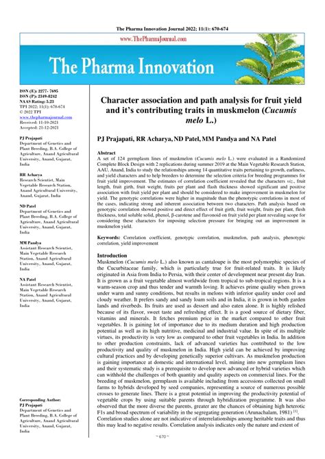 Pdf Character Association And Path Analysis For Fruit Yield And Its