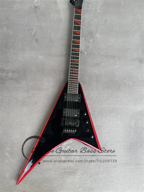 Black Electric Guitar V Shape Body Tremolo Bridge 22 Frets Rosewood