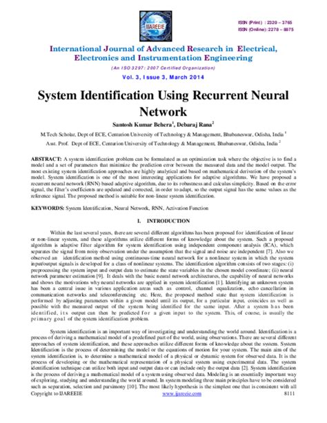 Pdf System Identification Using Recurrent Neural Network Debaraj