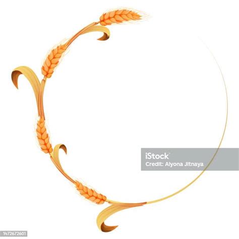작은 이삭에서 화환 흰색 배경에 격리 된 만화 스타일의 황금색 밀 라운드 프레임 베이커리 태그 또는 라벨용 갈란드 장식품에 대한 스톡 벡터 아트 및 기타 이미지 Istock