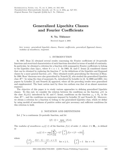 Pdf Generalized Lipschitz Classes And Fourier Coefficients