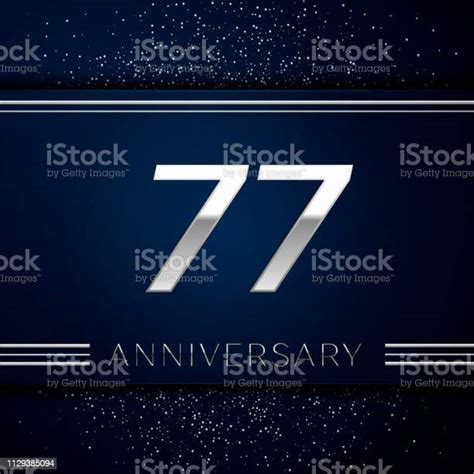 현실적인 70 7 년 기념일 축 하입니다 숫자와 파란색 바탕에 은색 색종이 생일 파티에 대 한 다채로운 벡터 템플릿 요소 0명에 대한 스톡 벡터 아트 및 기타 이미지
