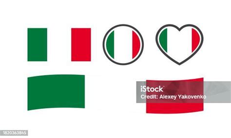 이탈리아의 국기입니다 플랫 컬러 이탈리아의 국기 사각형 원 하트 모양 디자인을 위한 이탈리아 국기 벡터 아이콘 개념에 대한 스톡 벡터 아트 및 기타 이미지 Istock