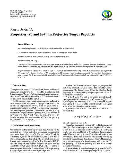 Pdf Properties V And W V In Projective Tensor Products