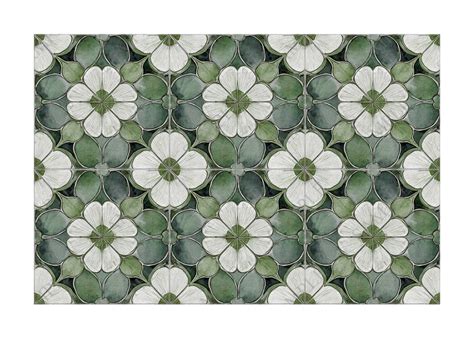 Ceramic Tile Green Patterned Vintage Floral Design Kitchen Backsplash