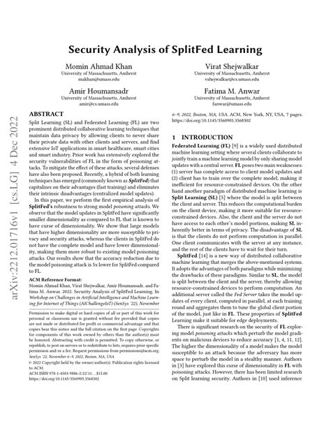 Pdf Security Analysis Of Splitfed Learning