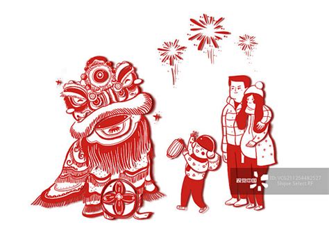 舞狮 剪纸 三维图形 庙会 年俗图片素材