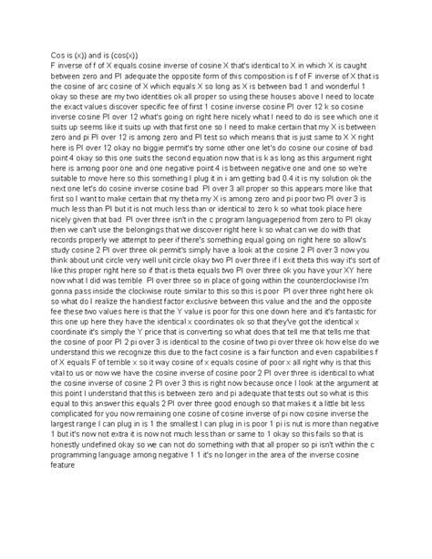 Composition Of Cosine Function Cos Is X And Is Cosx F Inverse