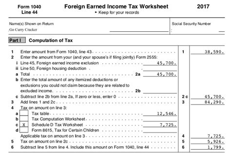 Foreign Earned Income Tax Worksheet Calculator How Is Taxable Income