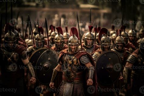 Formation Of Roman Soldiers In Their Iconic Armor Shields Raised And