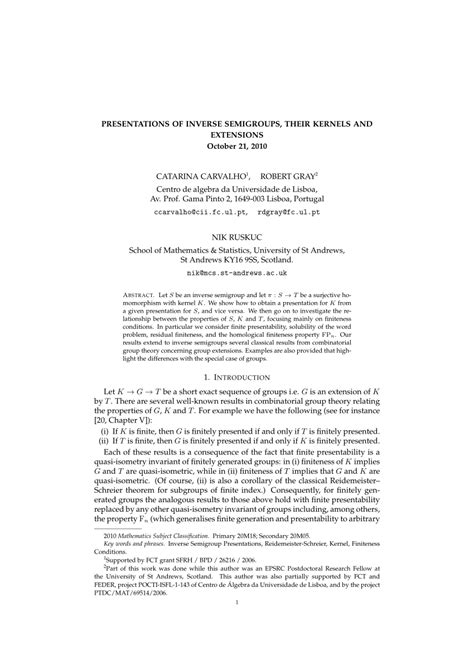 Pdf Presentations Of Inverse Semigroups Their Kernels And Extensions