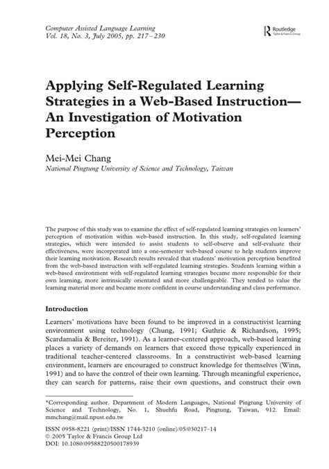Pdf Applying Self Regulated Learning Strategies In A Web Based Instruction—an Investigation Of