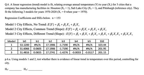 solved q 6 a linear regression trend model is fit