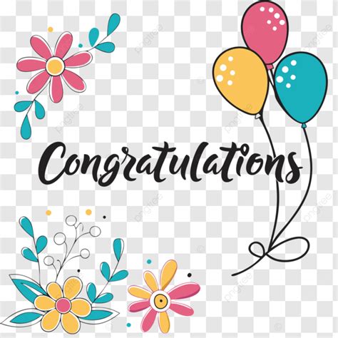 꽃 터치로 장식적인 축하 축하합니다 타이포그래피 디자인 디지털 장식 Png 일러스트 및 이미지 에 대한 무료 다운로드