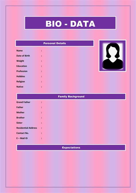 Download Template For Marriage Biodata Word Pdf Editable