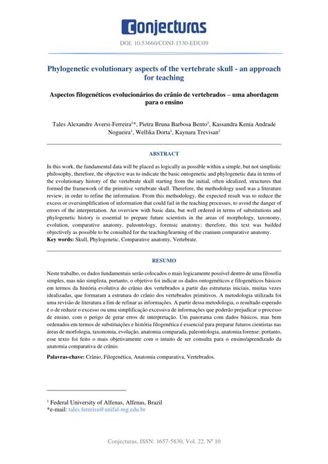 Pdf Phylogenetic Evolutionary Aspects Of The Vertebrate Skull An