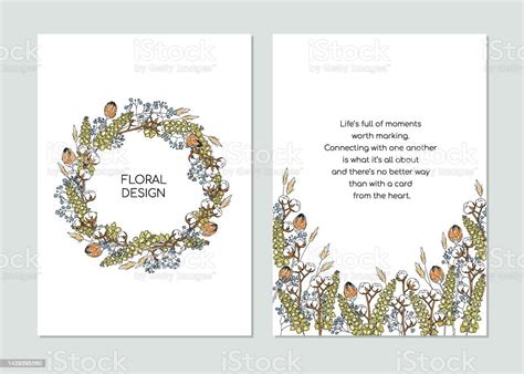 미니멀리즘 라인 아트 스타일의 인사말 카드 템플릿입니다 꽃 Lagurus Moluccella 면화 프로 테아 수국 편집 가능한 줄 벡터 그림 몰루켈라에 대한 스톡 벡터 아트