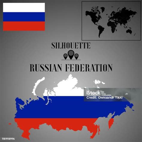 러시아 또는 러시아 연방 개요 세계지도 배경 개체 요소 국가 설정에서 기호에 고립 된 벡터 일러스트 크리에이티브 디자인 내부 의 국기와 윤곽 실루엣 가정 생활에 대한 스톡
