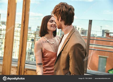 Man Woman Standing Side Side Exuding Sense Unity Connection Body